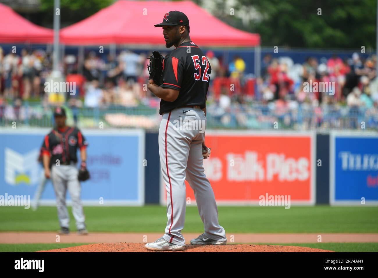 WORCESTER, MA - JUNE 11: Rochester Red Wings RHP Joan Adon (52) looks ...