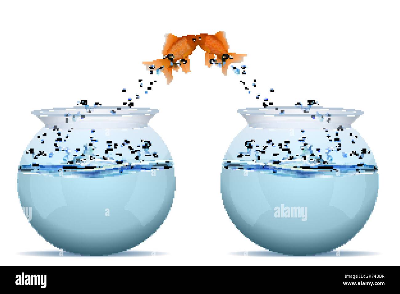 illustration of fishes jumping from tank on white background Stock ...