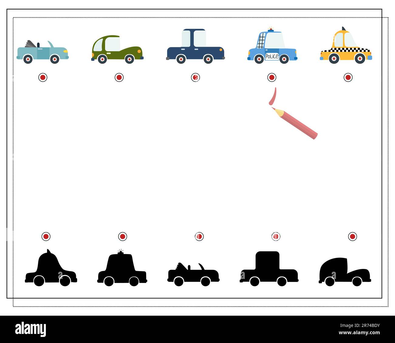 Find the right shadow, an educational game for children, cartoon cars ...