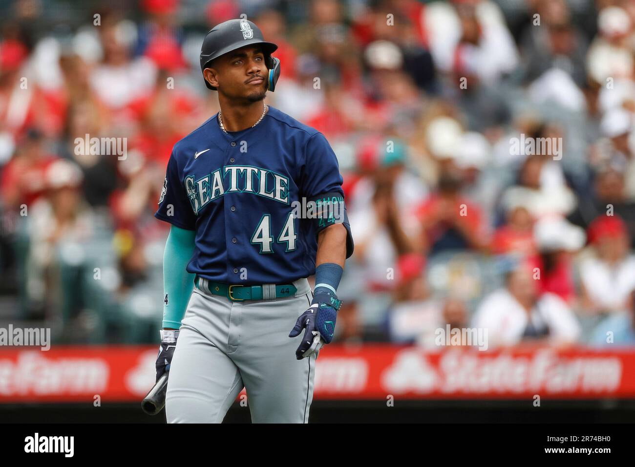 ANAHEIM, CA - JUNE 11: Seattle Mariners center fielder Julio Rodriguez ...