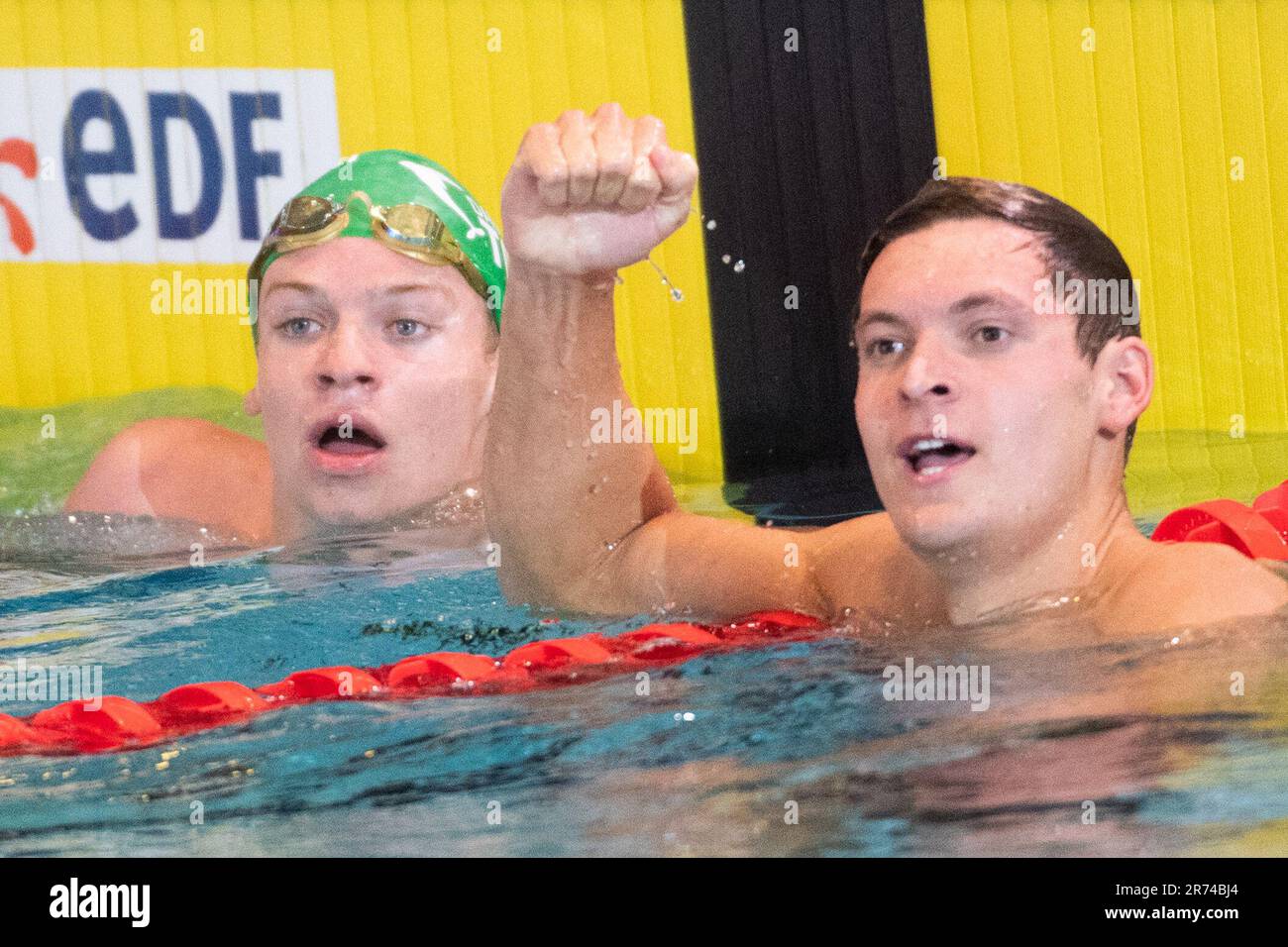 Leon Marchand and Yann Le Goff compete during the Swimming French ...