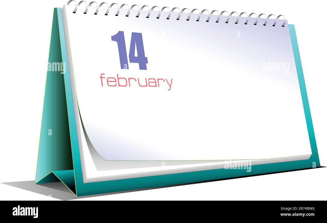 Vector illustration of desk calendar. 14 february. Valentine`s Day ...