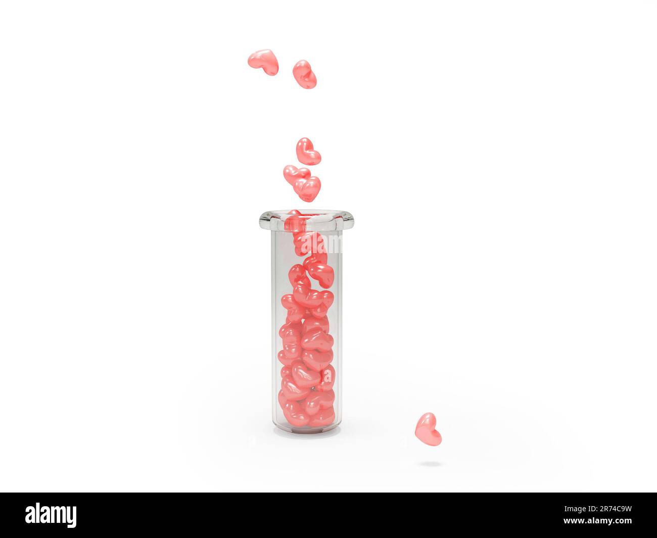 Hearts in test tube for Valentine's Day 3d illustration on white ...