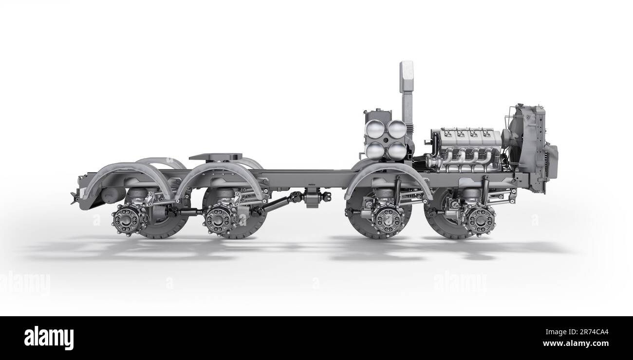 Parts truck suspension with engine cooling radiator side view 3d ...