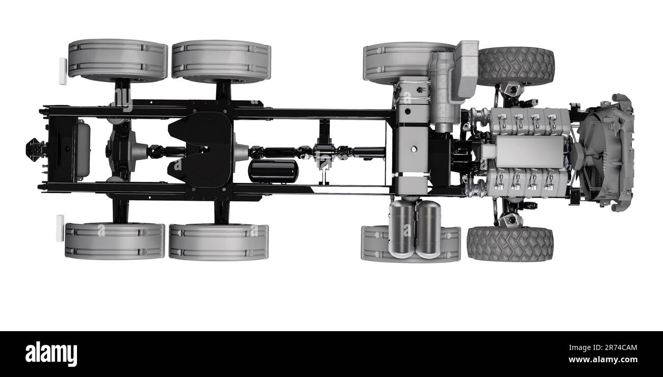 Truck suspension with engine cooling radiator top view 3d illustration ...