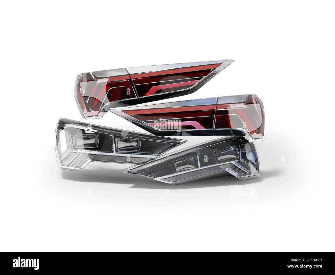 3D rendering of modern headlights for car on white background with ...