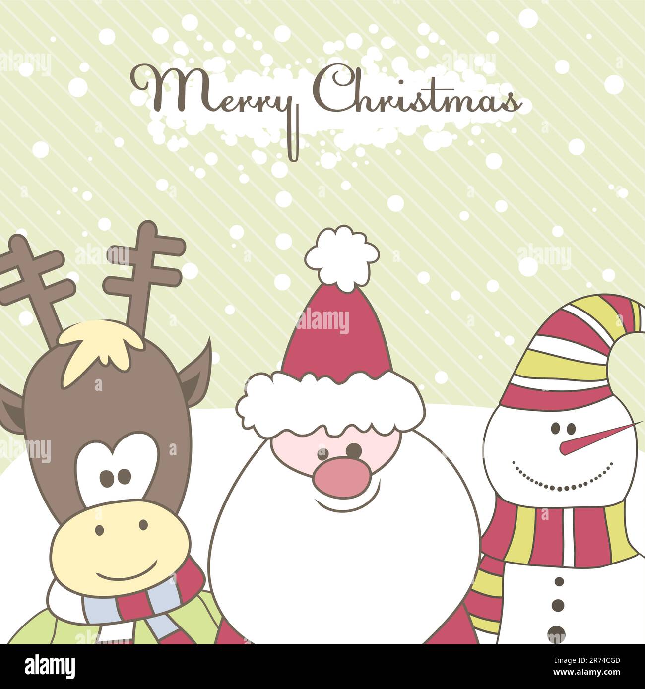 Christmas card with Santa, Reindeer, snow man. Vector illustration ...