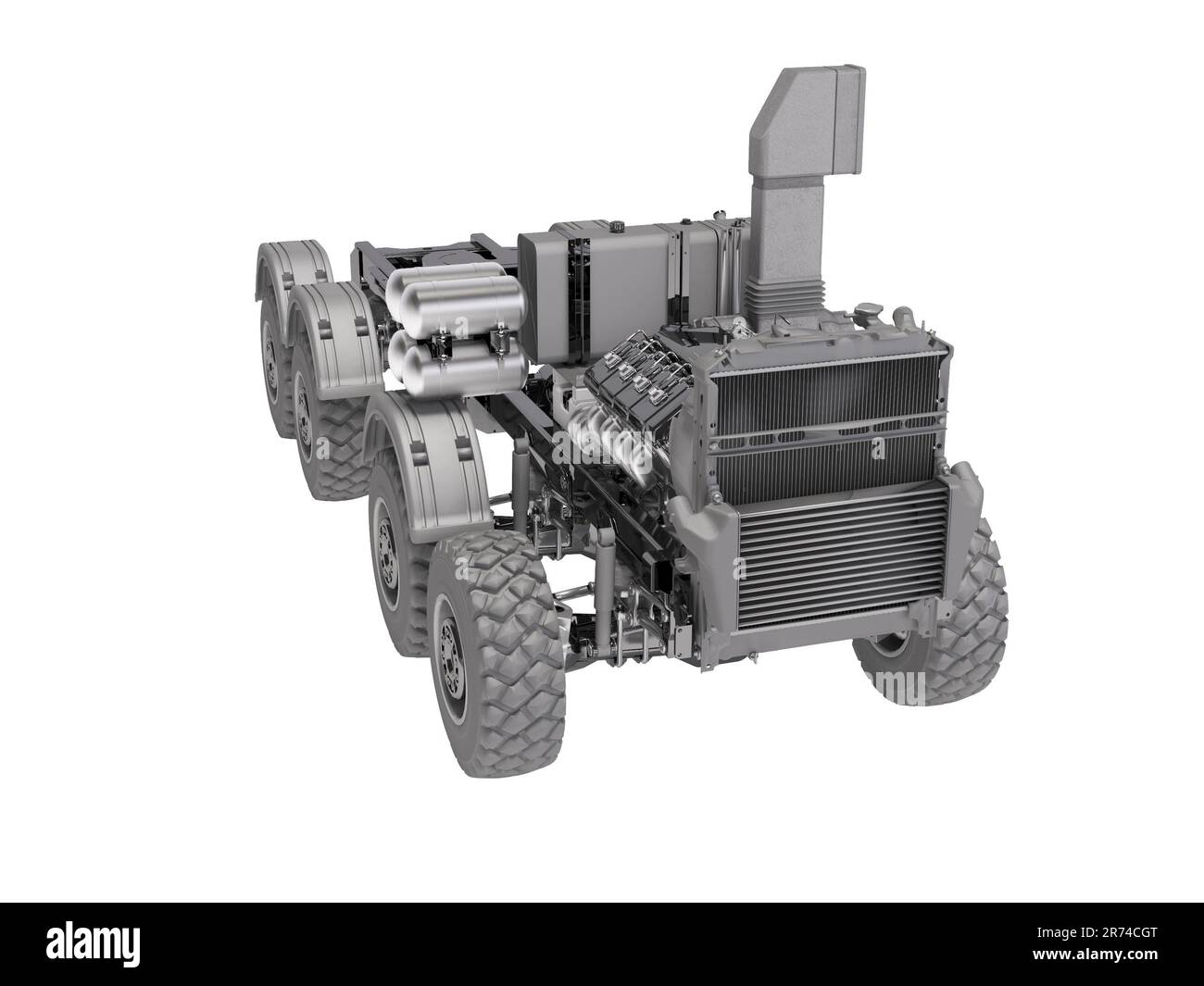 Truck with engine and radiator without cab 3d illustration on white ...