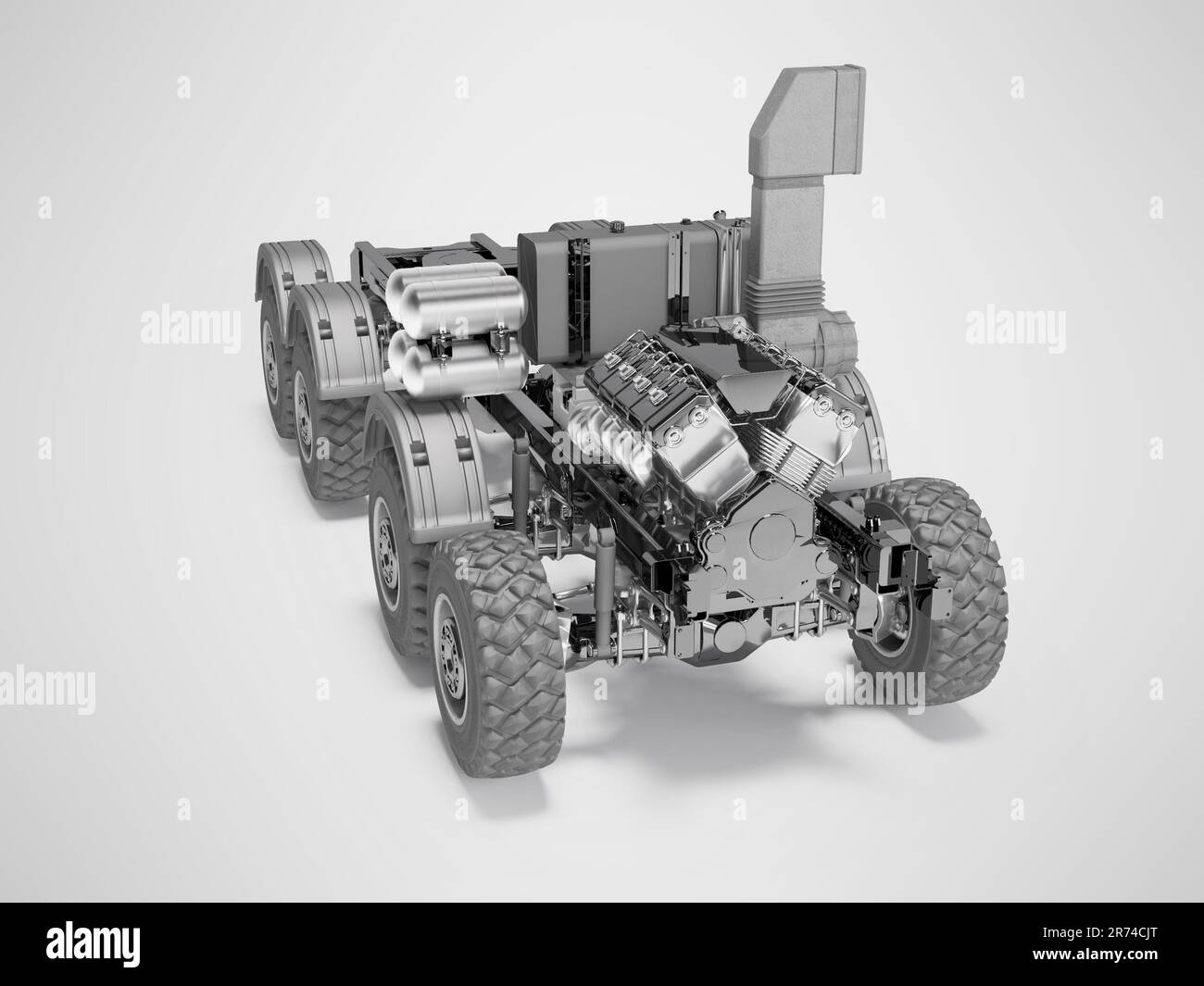 Truck with engine without cab 3d illustration on gray background with ...