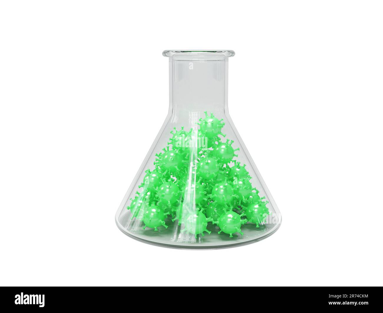 Coronavirus strain green viruses in test tube 3d illustration on white ...