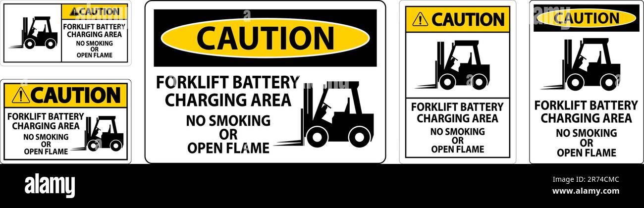 Caution Sign Forklift Battery Charging Area, No Smoking Or Open Flame ...