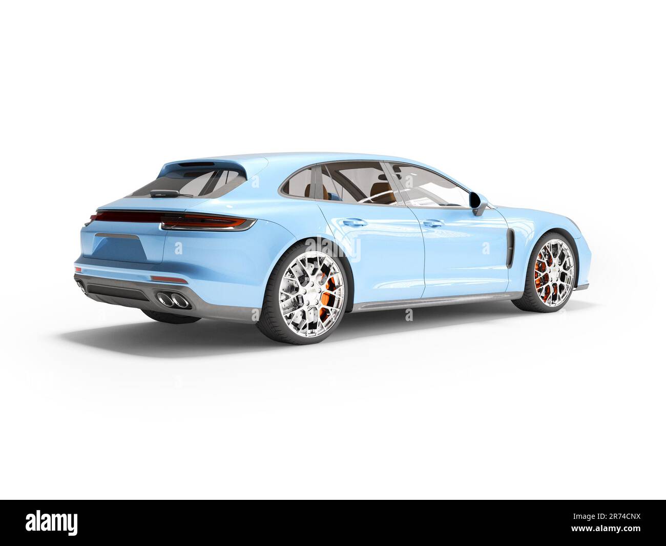 3d rendering of sports car in blue color, rear view on white background ...