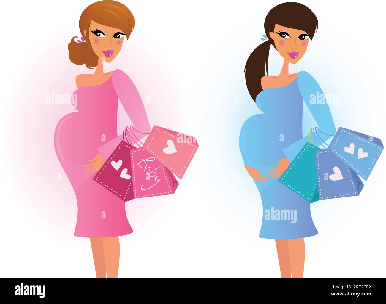 Pink and blue mom awaiting baby boy and girl. Vector Illustration Stock ...