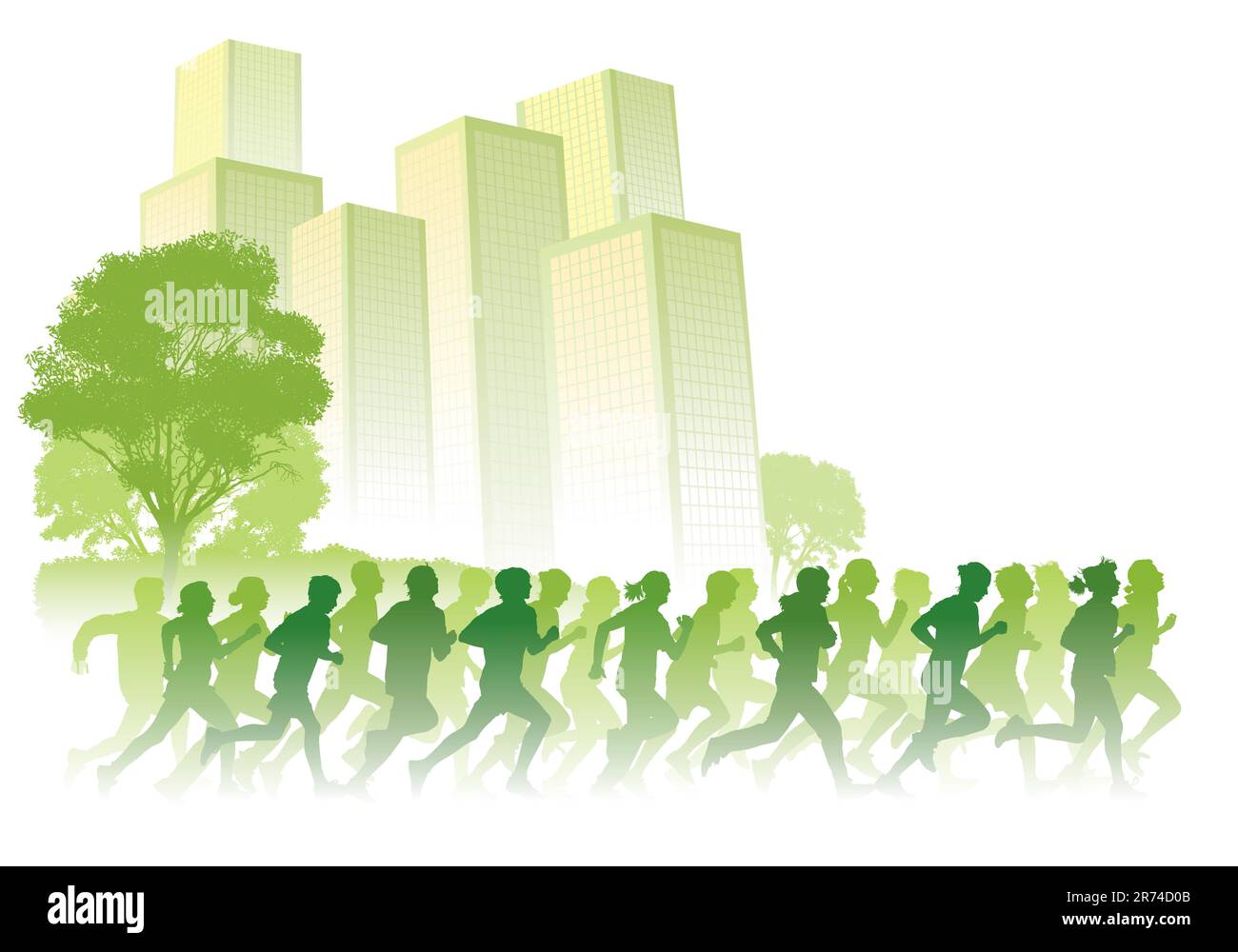 Crowd of young people running on a street. Sport vector illustration ...