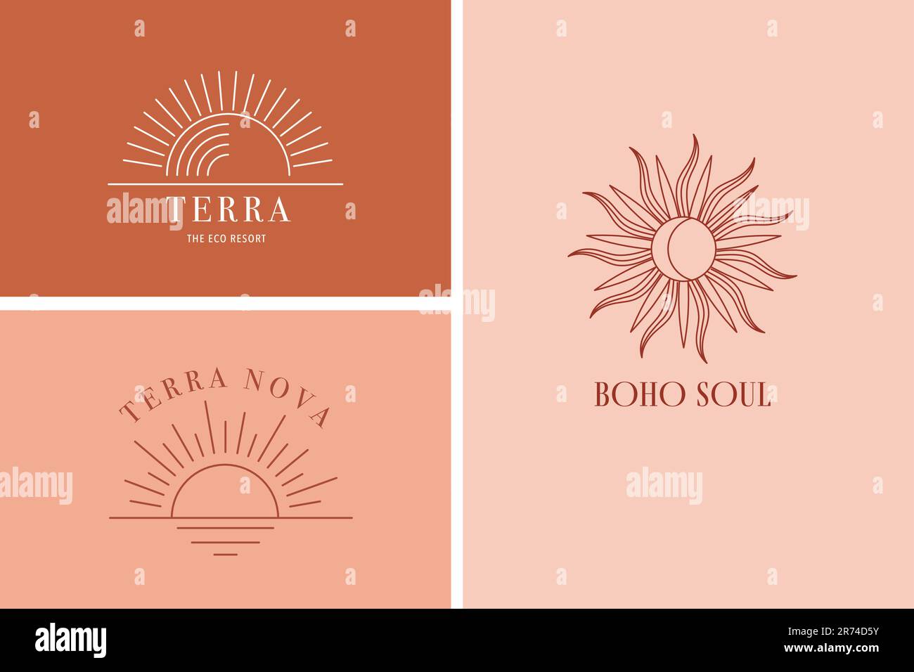 Bohemian linear sun logos, icons and symbols, minimalist arc and window ...