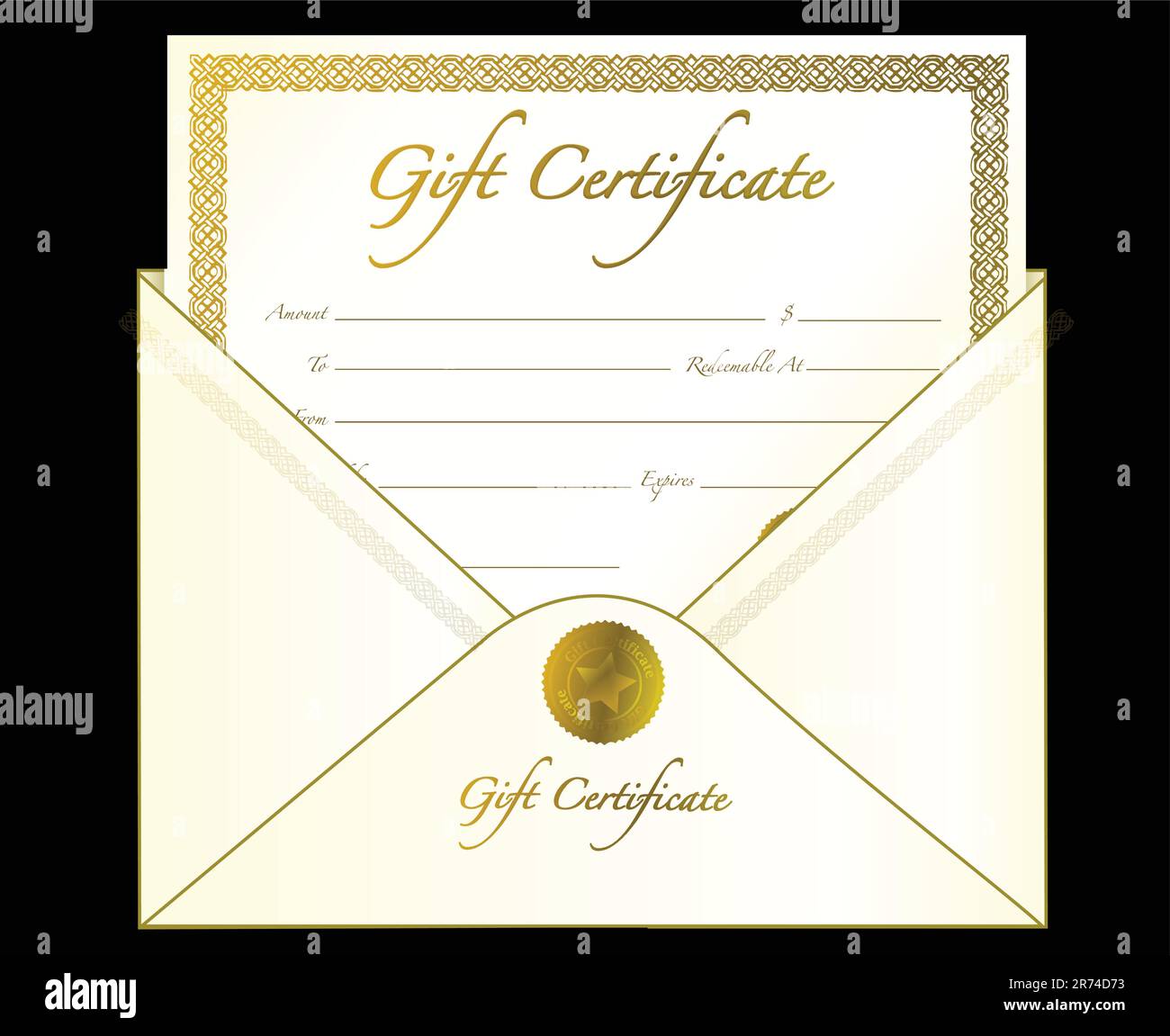 Gold Gift Certificate with golden seal and design border Stock Vector ...