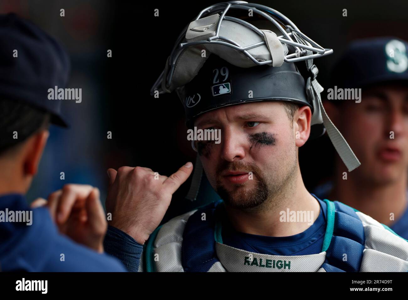 ANAHEIM, CA - JUNE 11: Seattle Mariners catcher Cal Raleigh (29) walks ...