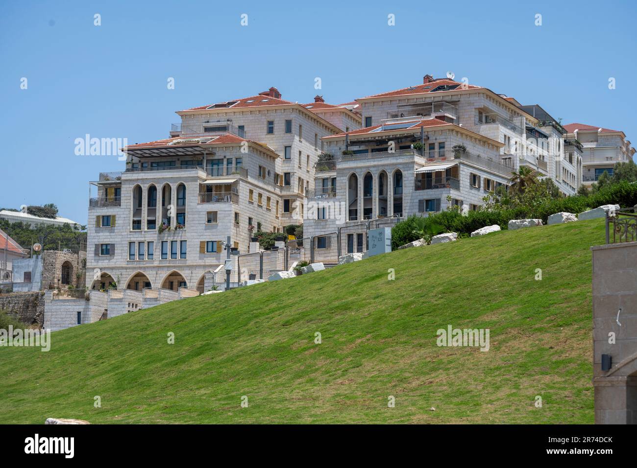 Modern Housing project overlooking the Jaffa port, Israel Stock Photo ...