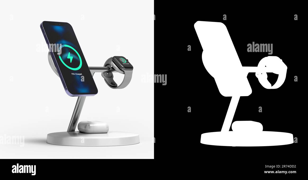 Wireless device charger with smatrphone and smartwatch perspective view ...