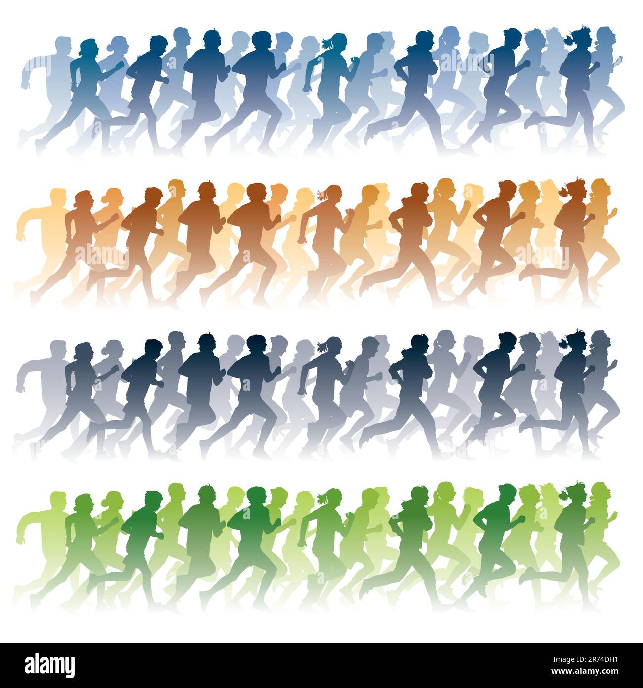 Crowd of young people running. Sport vector illustration Stock Vector ...