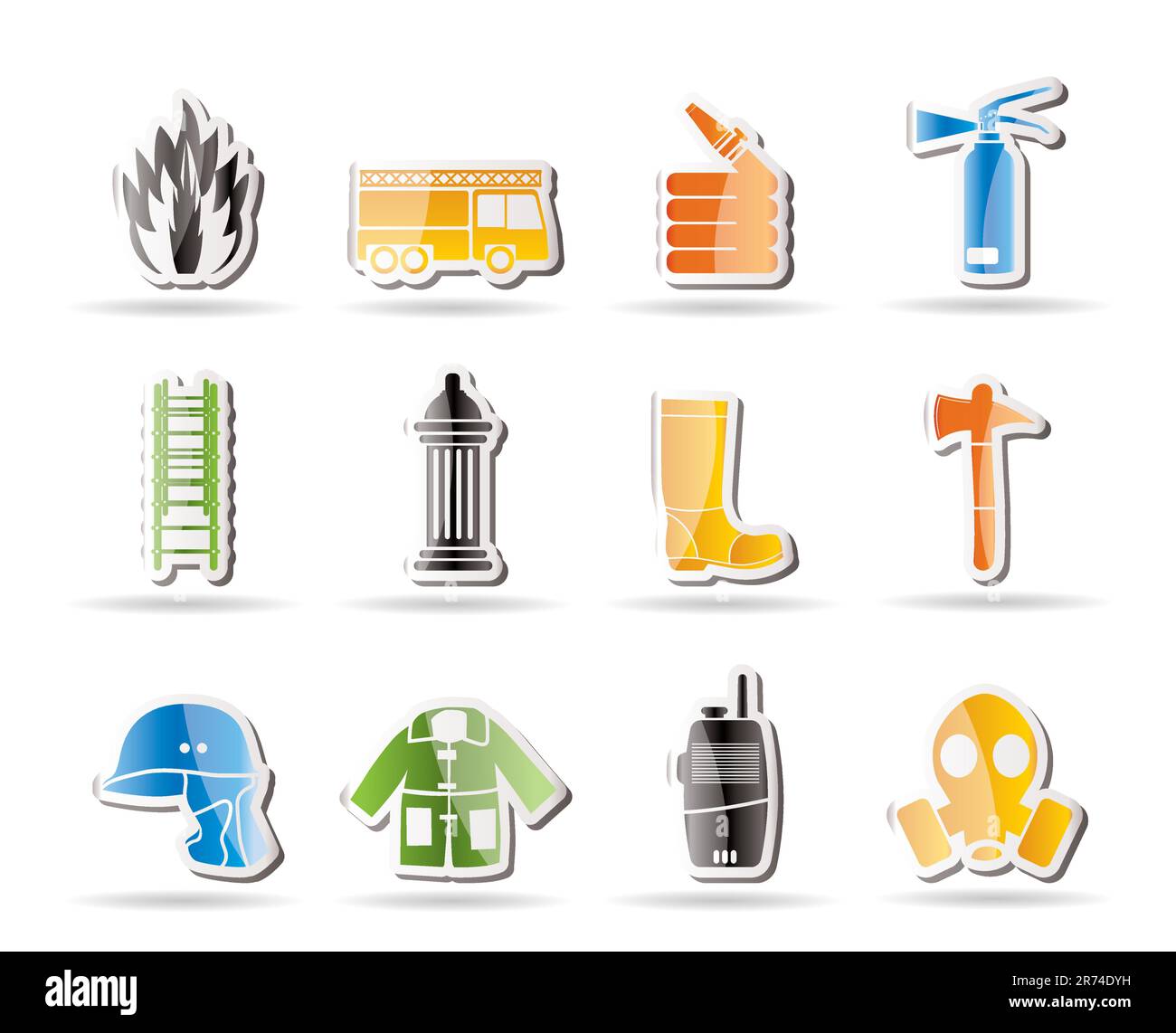 Simple fire-brigade and fireman equipment icon - vector icon set Stock ...