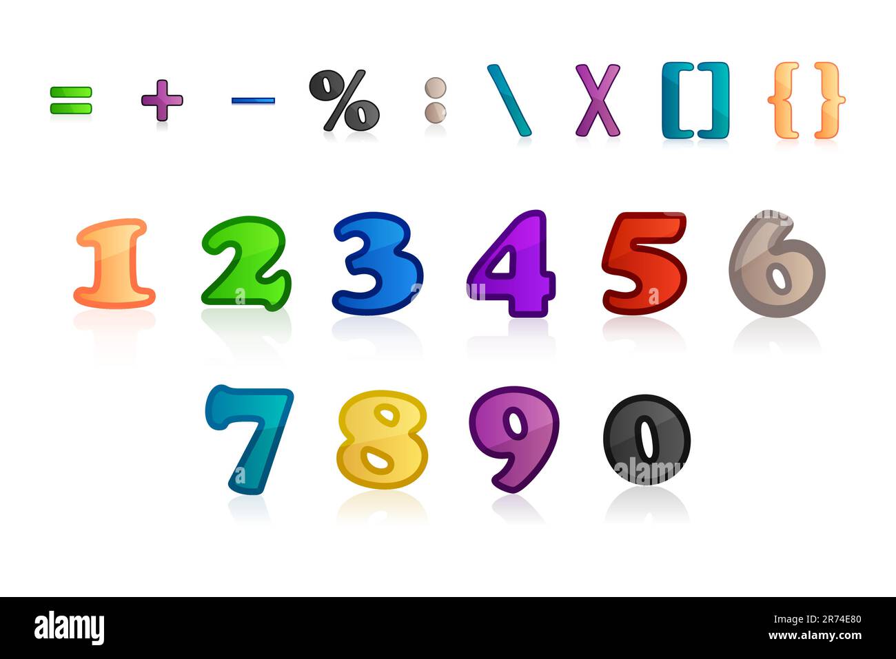 illustration of set of numbers and characters on white background Stock ...