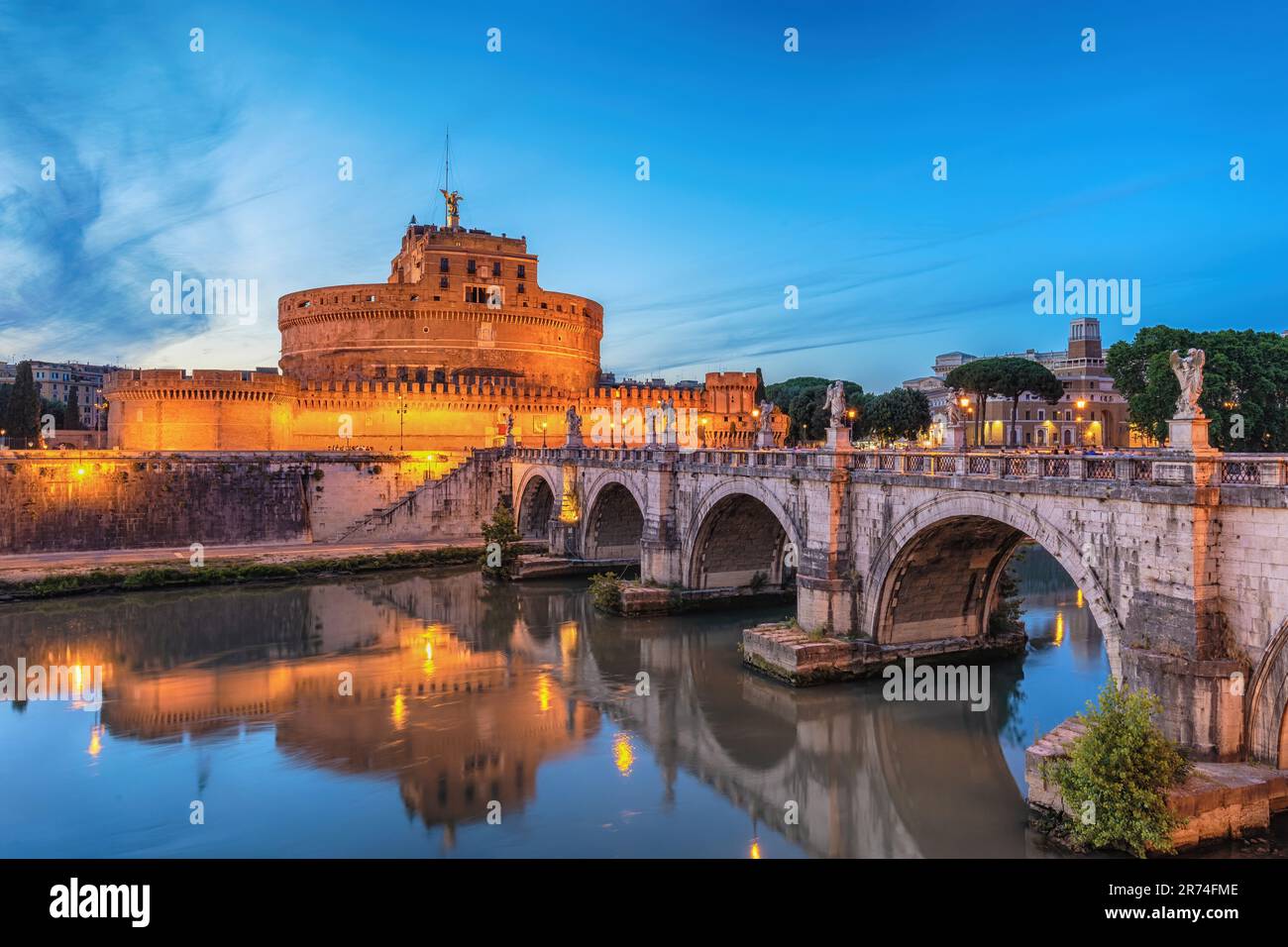 Rome Vatican Italy night city skyline at Castel Sant'Angelo Stock Photo ...