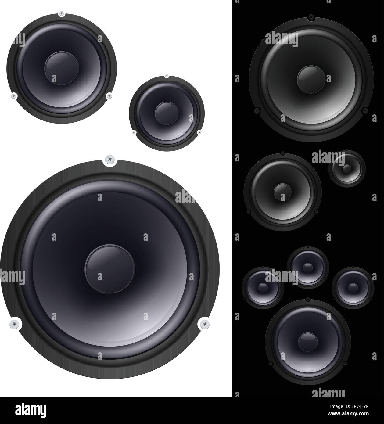 Speakers set. Vector illustration on black and white backgrounds Stock ...
