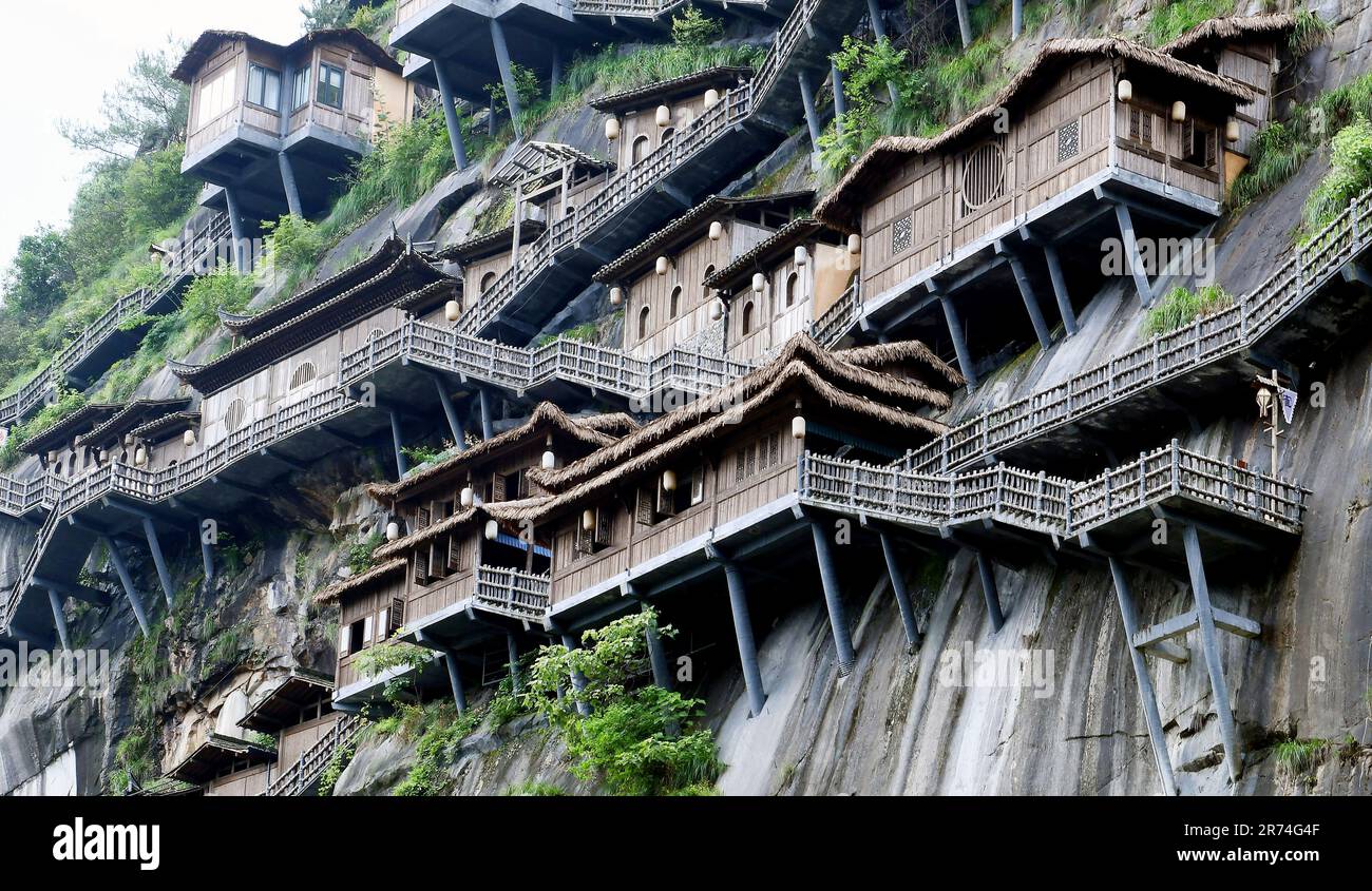 A view of a tourism resort and accomodation built on the cliffs of ...