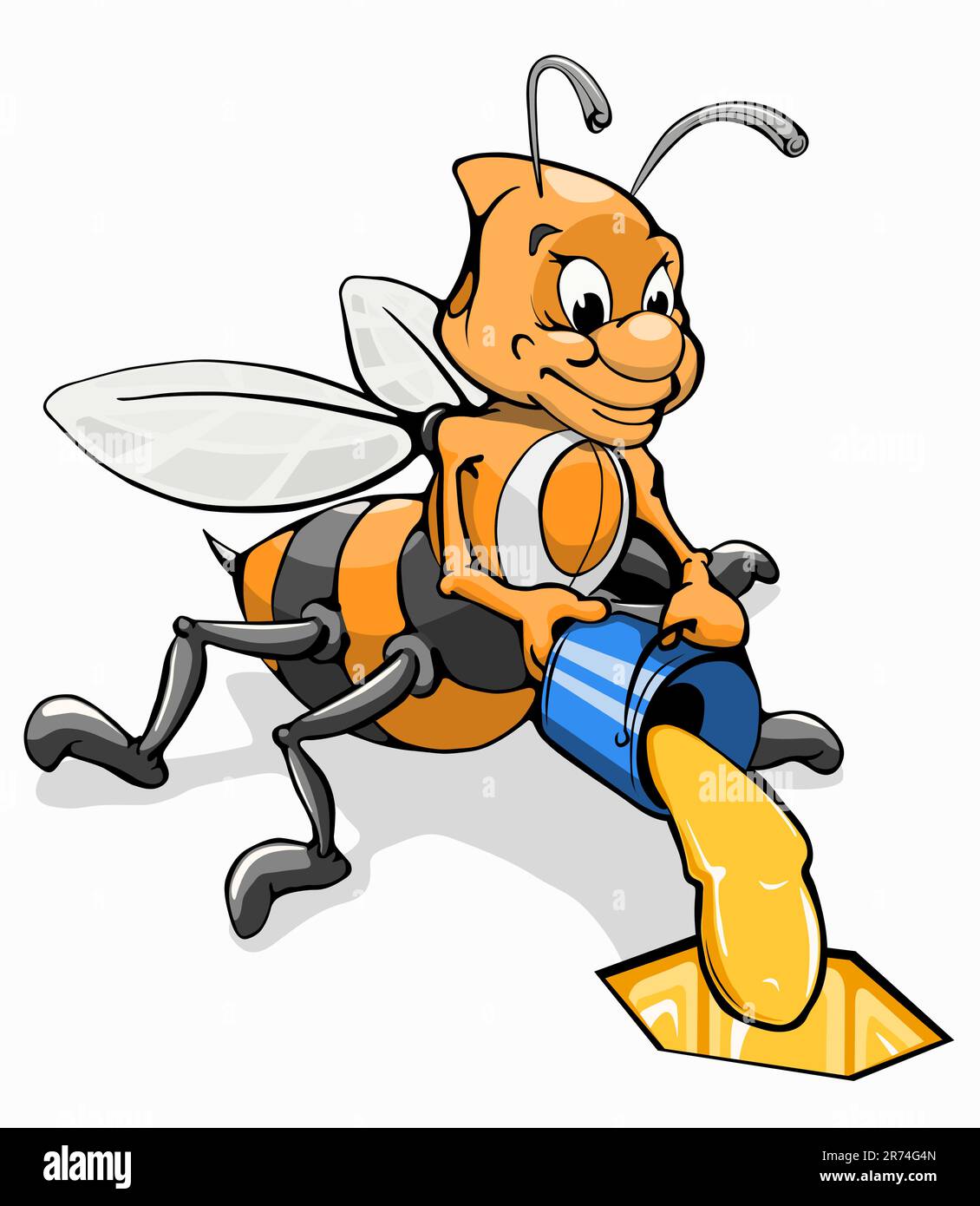 bee with a bucket of honey - vector illustration on white background ...