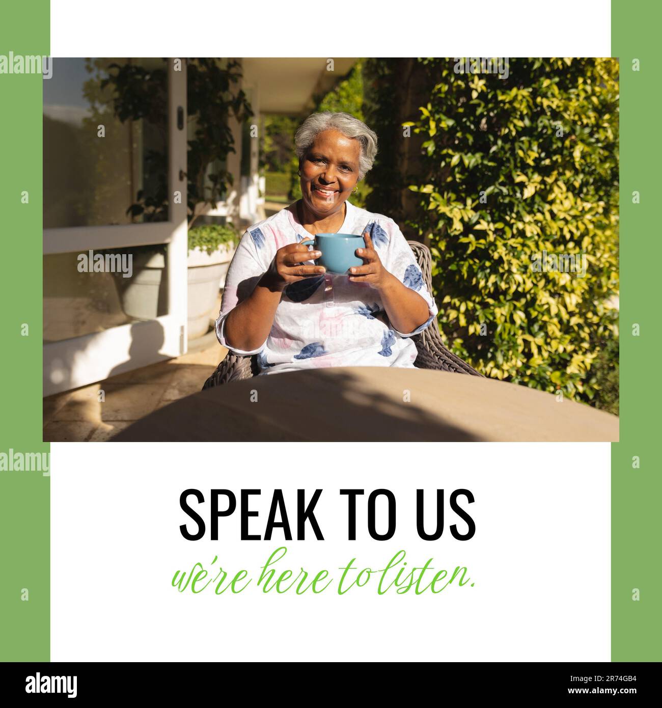 Composition of speak to us we're here to listen text and biracial woman ...