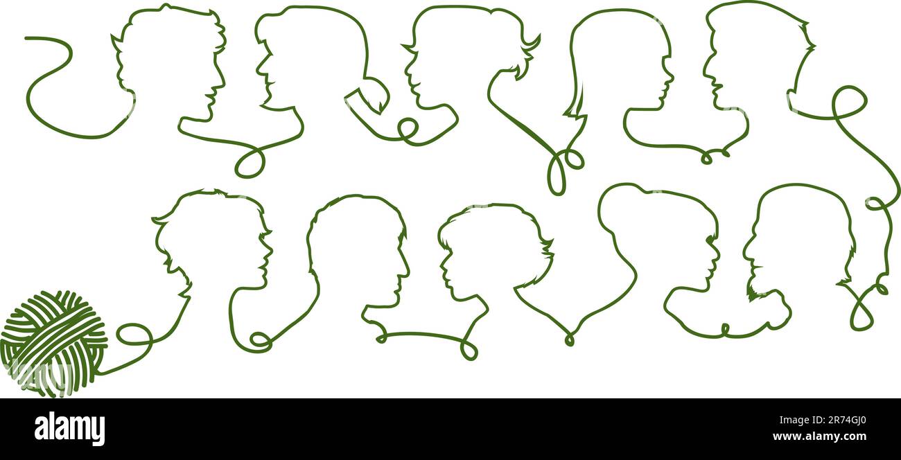 Vector illustration of communicating people silhouettes made of threads ...