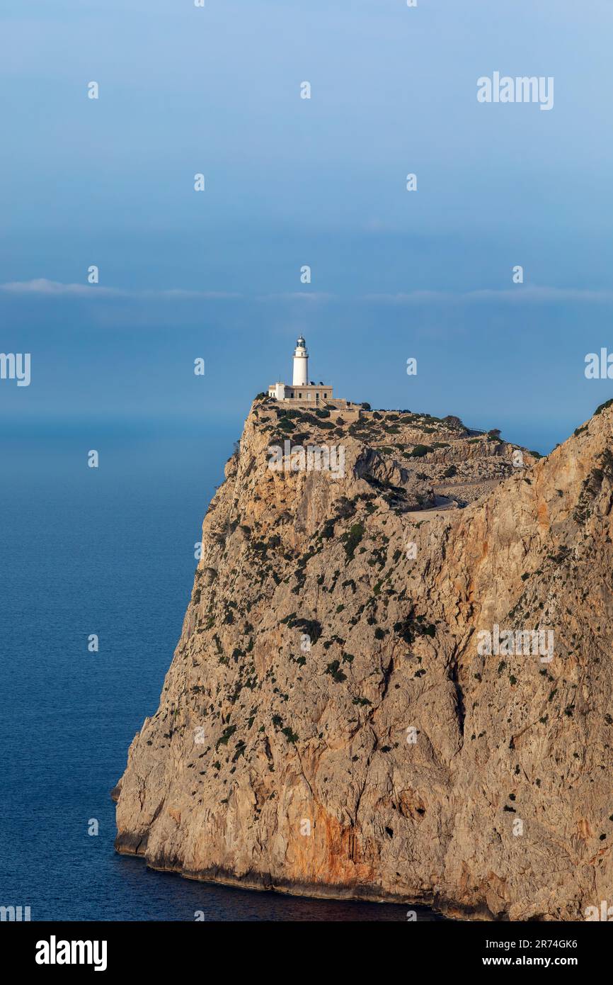 The beautiful lighthouse on the cliff of Cap Formentor. Balearic ...