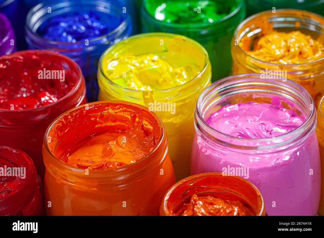 Colors for fabric printing in different colors in clear glass bottles ...