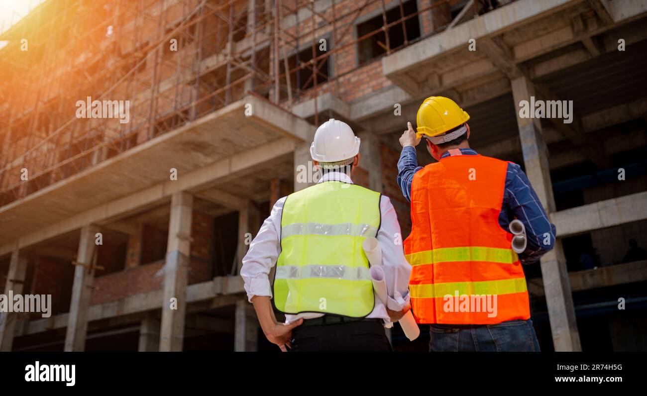 Team construction engineer working in construction site and management ...