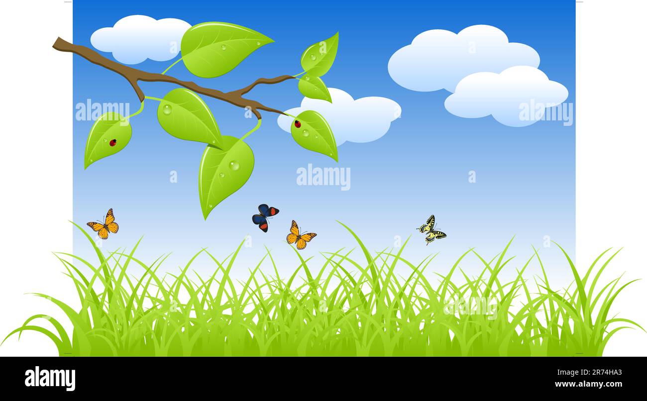 Fresh nature landscape in spring. Vector illustration Stock Vector ...