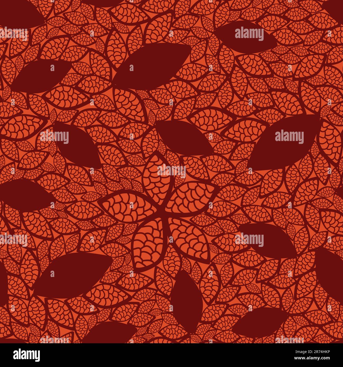 Seamless red leaves pattern on orange background. This image is a ...