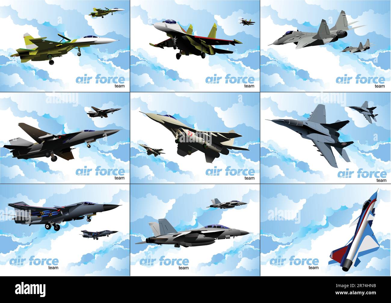 Nine posters of Air force team. Vector illustration Stock Vector Image ...