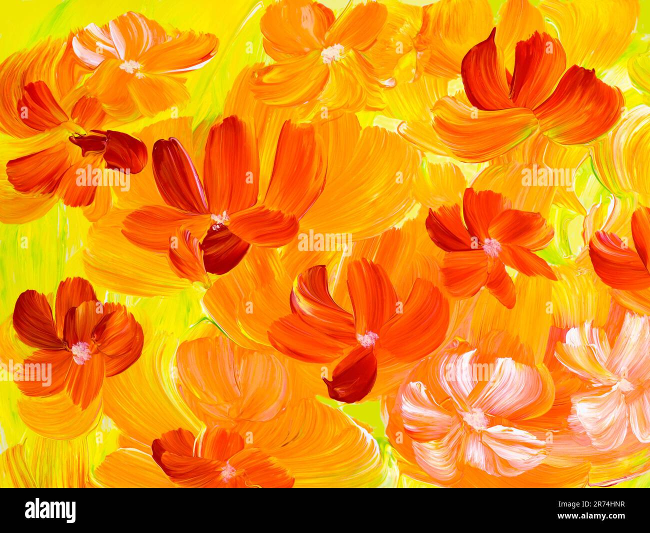 Abstract red flowers, original hand drawn, impressionism style, color ...