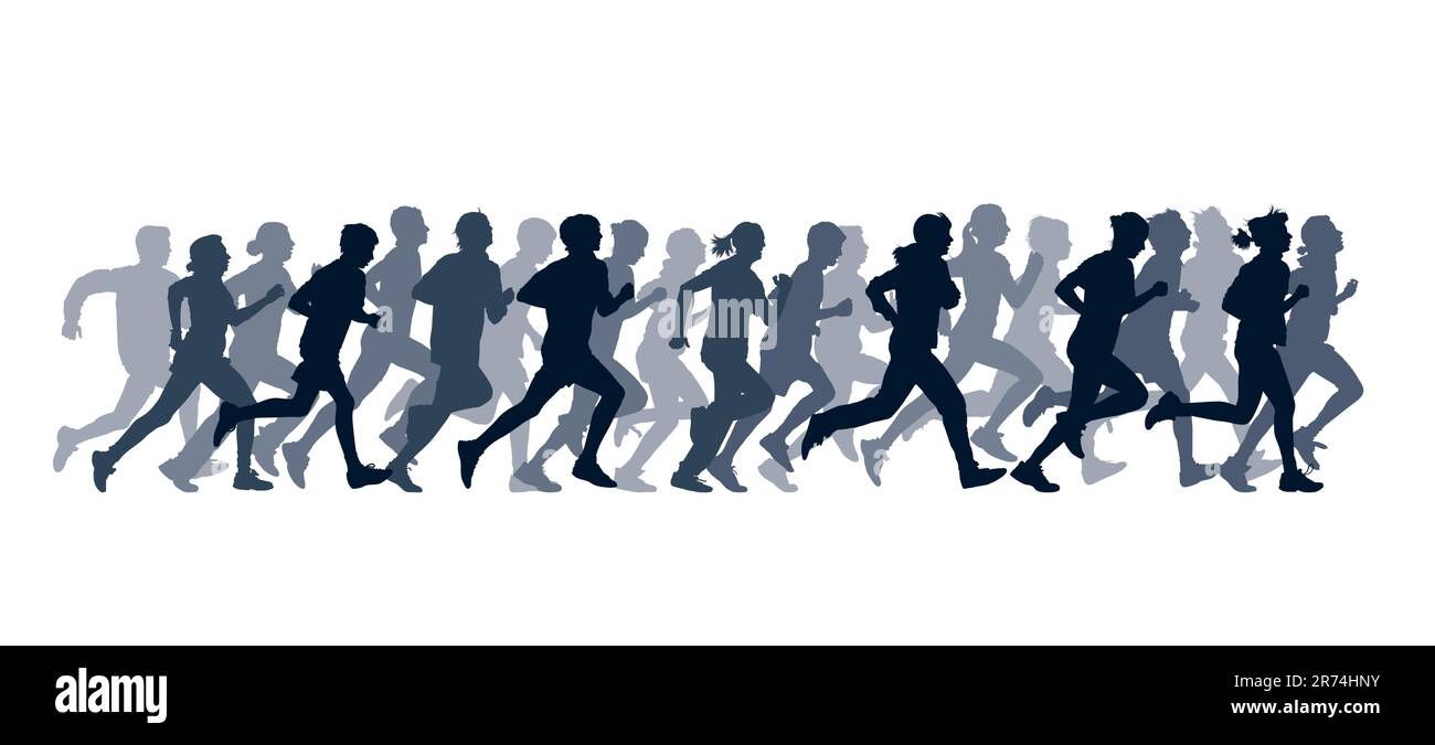 Crowd of young people running. Sport vector illustration Stock Vector ...