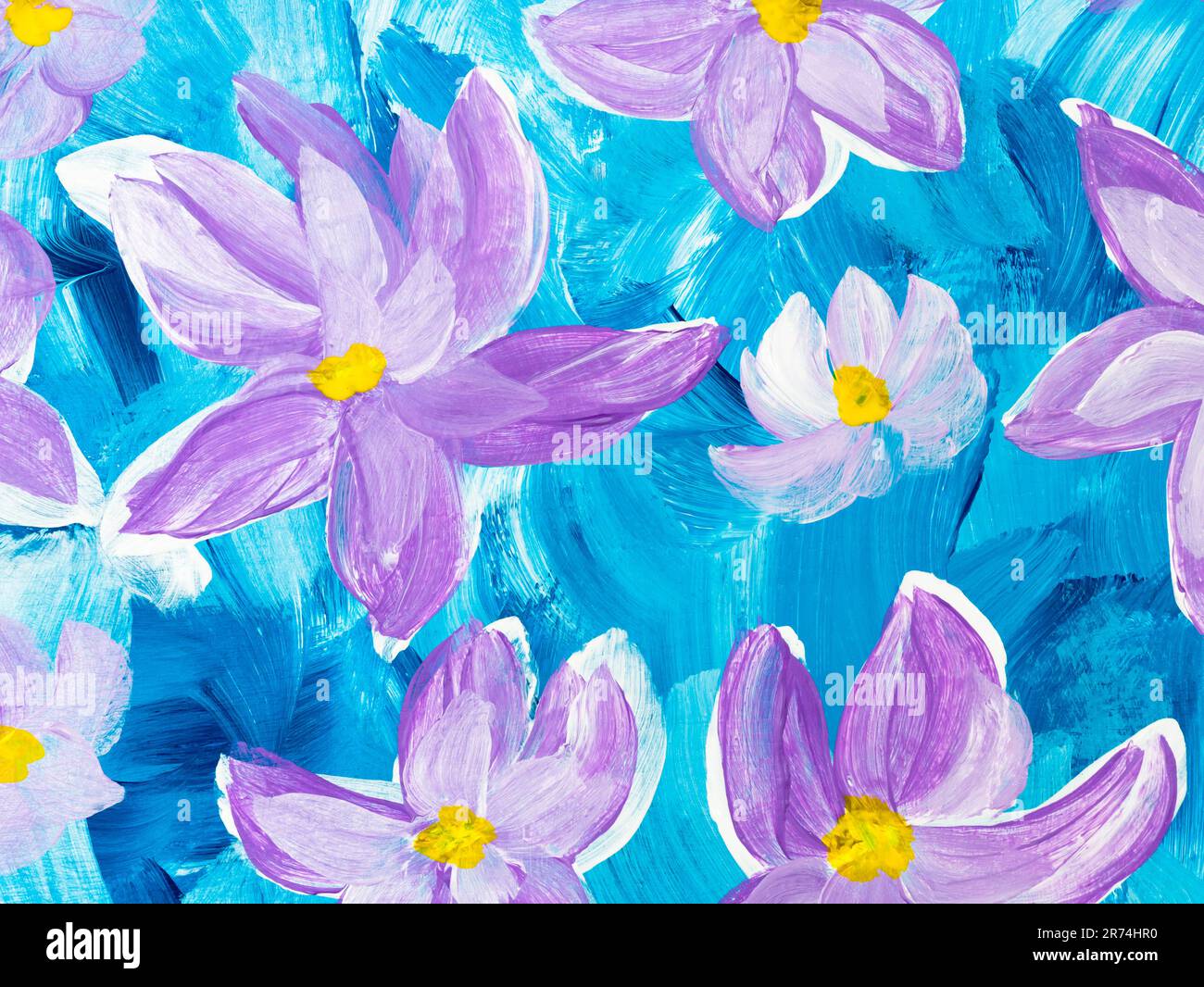 Abstract purple flowers, original hand drawn, impressionism style ...