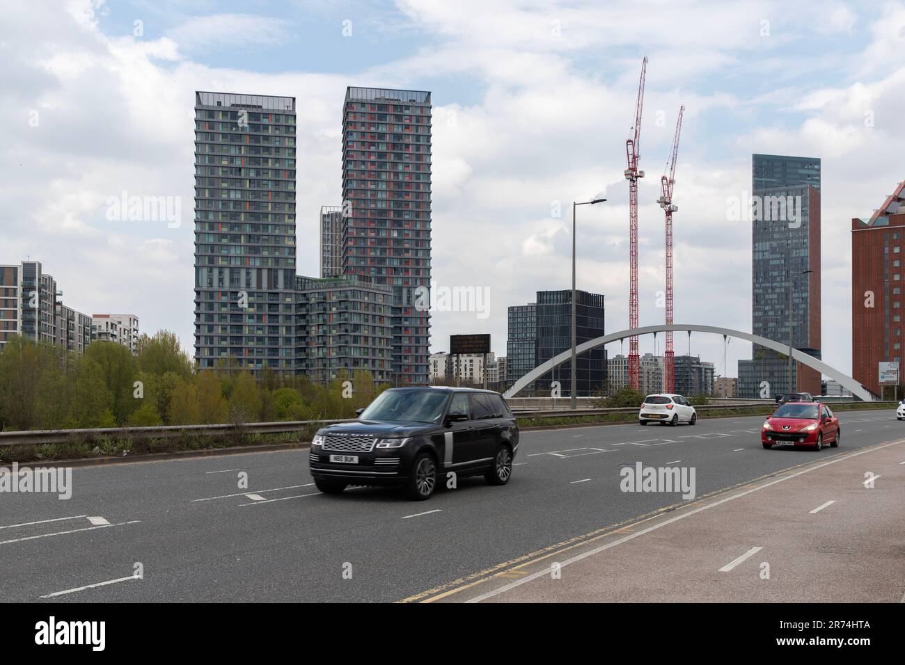 Cars / traffic on Waterden Road, Queen Elizabeth Olympic Park ...