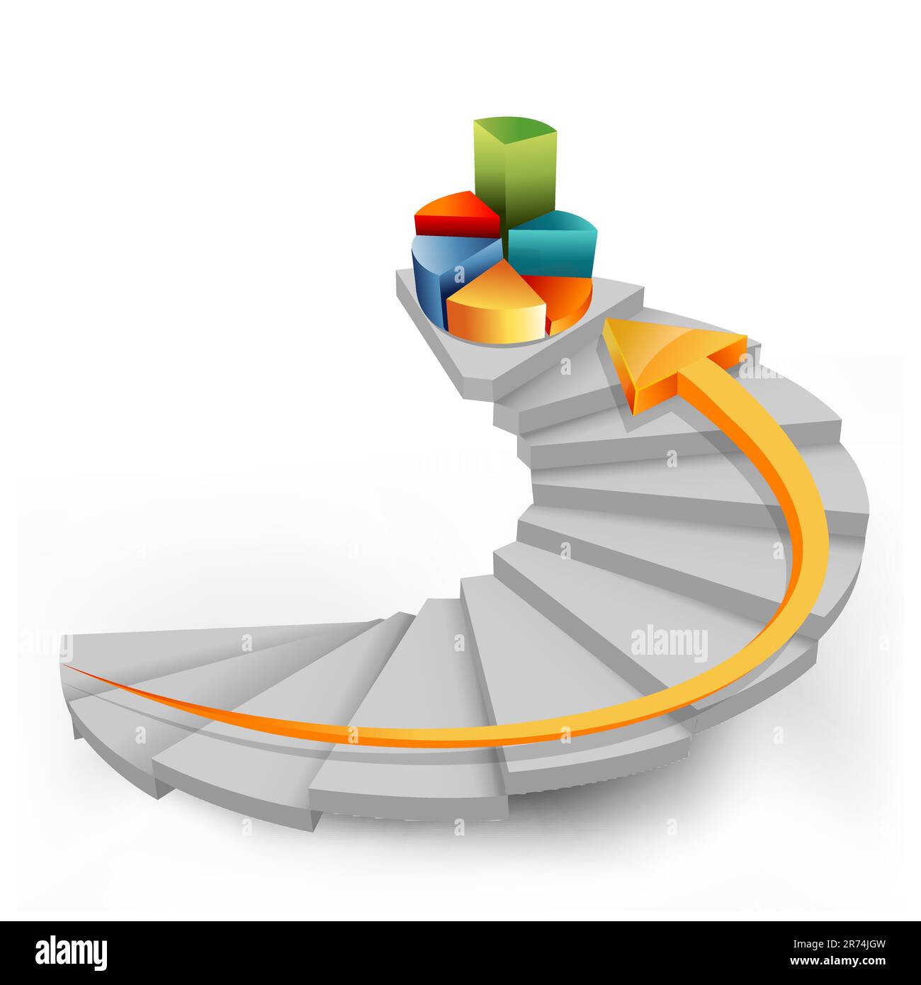 illustration of pie chart in steps with arrow on white background Stock ...