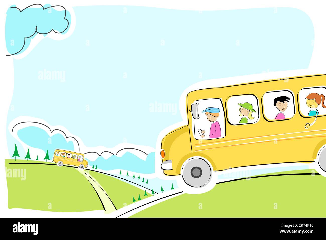illustration of school bus on way Stock Vector Image & Art - Alamy