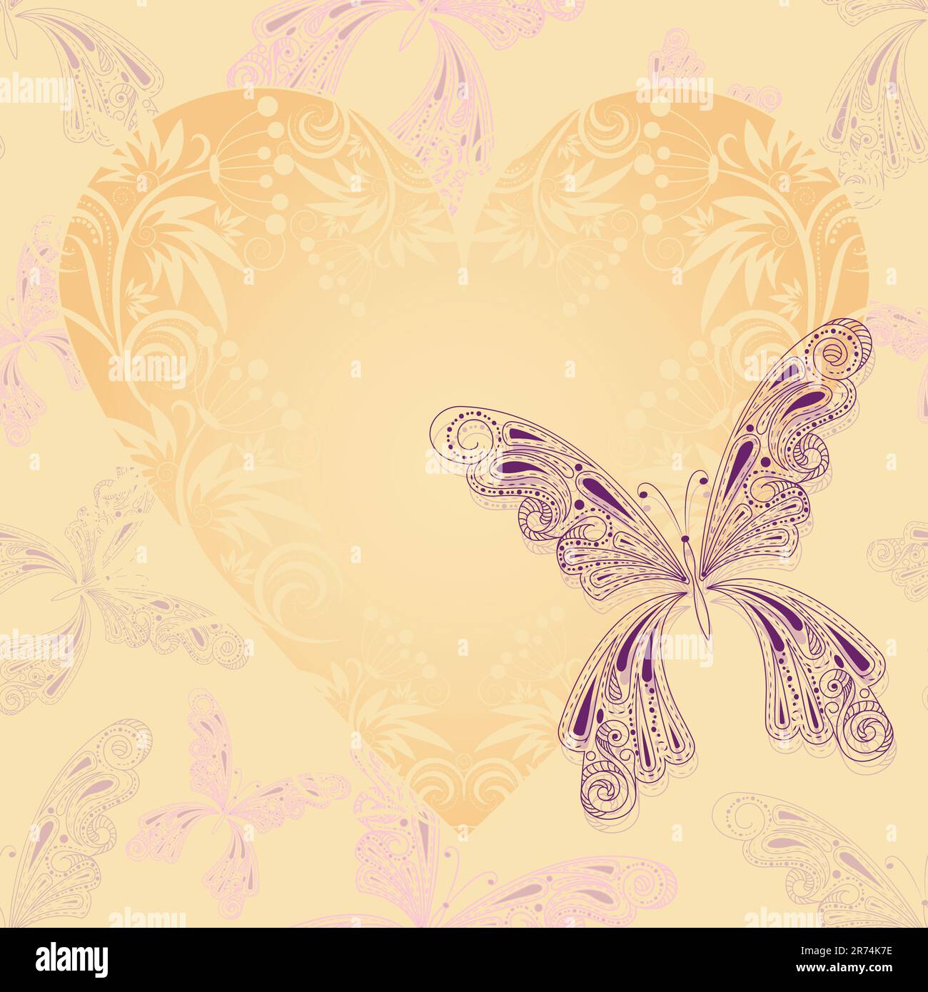 vector seamless background with butterfly and heart. clipping mask ...