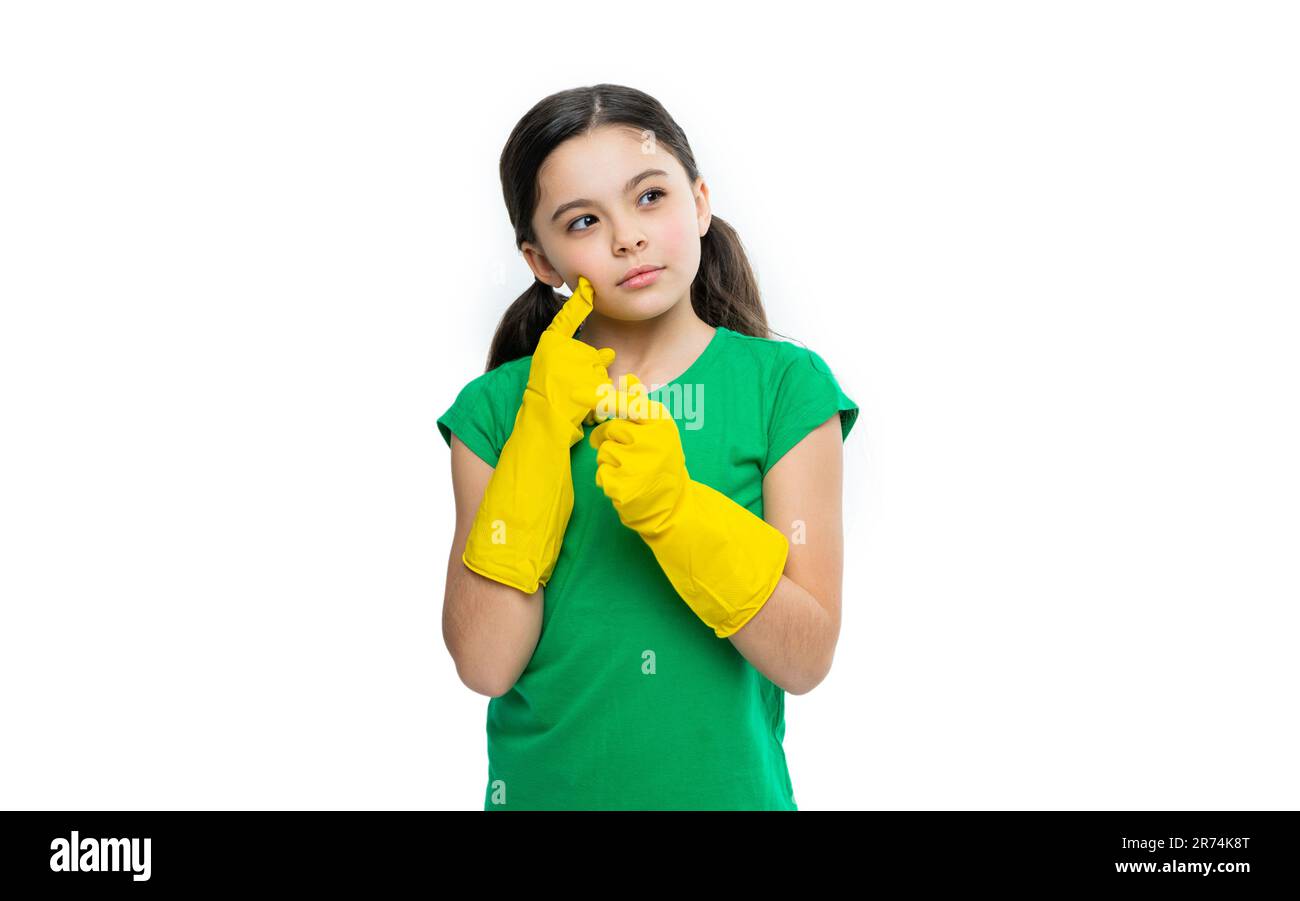dreamy girl cleaner housekeeping on background. photo of girl cleaner ...