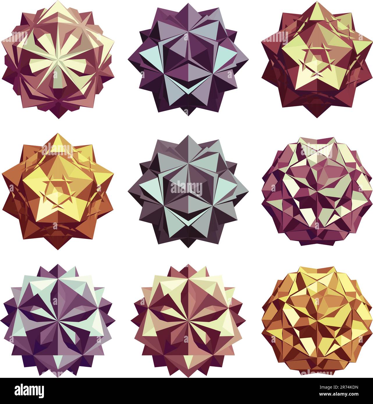 Color glossy faceted star shaped spheres, 3d stars, globes and gems set ...
