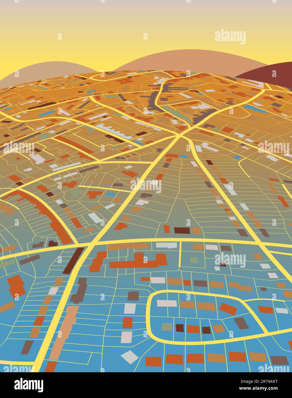 Colorful editable vector illustration of a generic street map and ...
