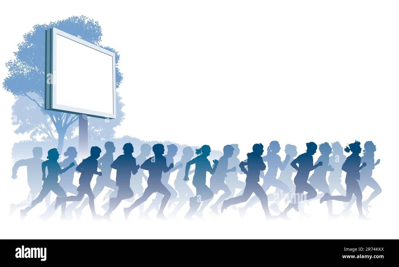 Crowd Of Young People Running Sport Vector Illustration Stock Vector