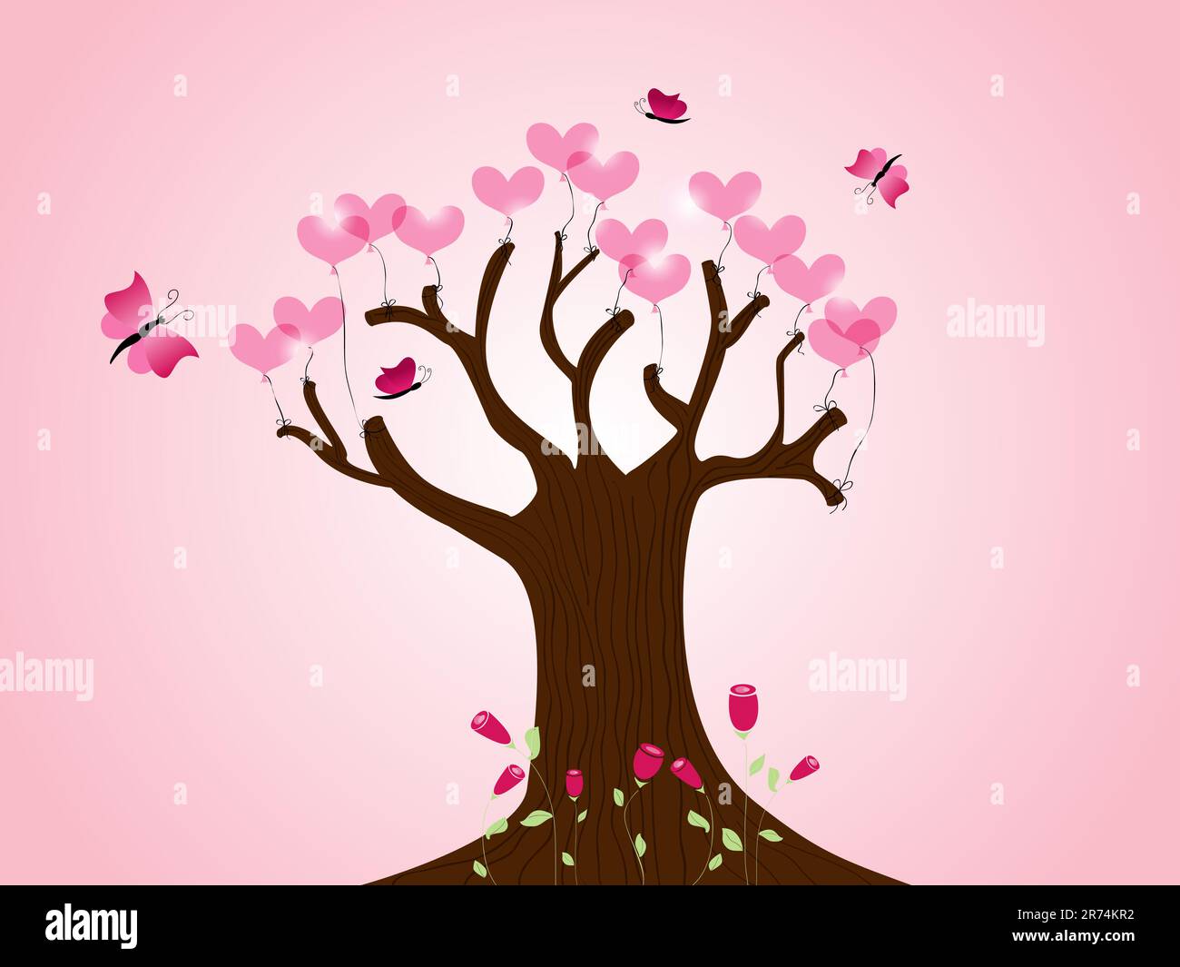 Vector picture with tree and heart balloons Stock Vector Image & Art ...